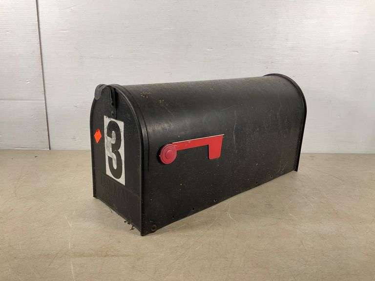 Black Metal Mailbox with Red Flag and Number Plate - Hash Auctions