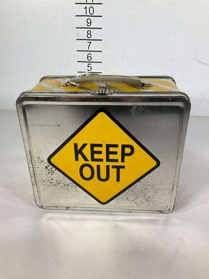Metal Lunch Box With ‘Keep Out’ Sign and Yellow Stripes - Hash Auctions