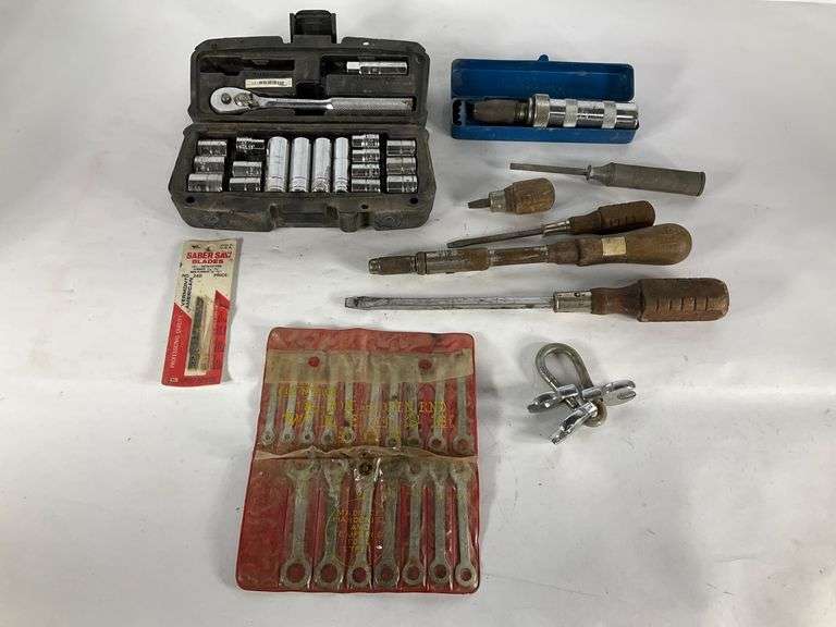 Assorted Hand Tools and Accessories Including Socket Set, Screwdrivers ...
