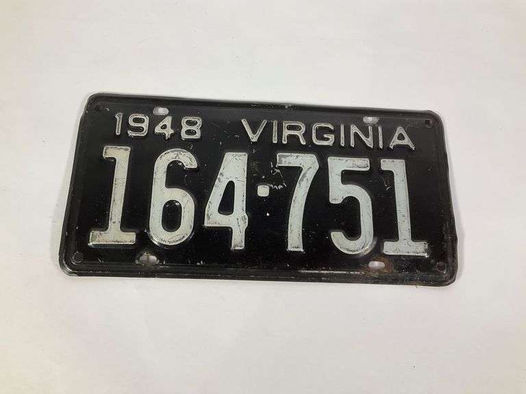 1948 Virginia Automobile License Plate with Embossed Numbers - Hash ...