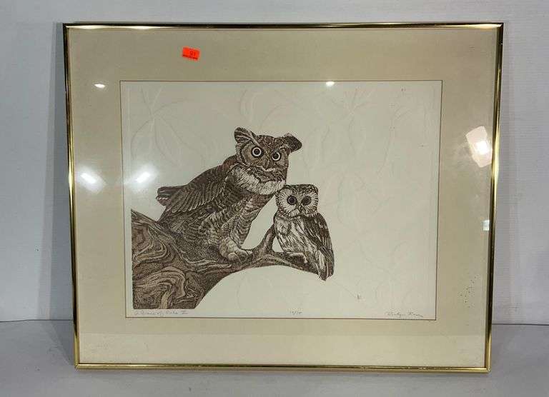 Limited Edition Etching ‘A Brace of Owls II’ by Roslyn Rose, Numbered ...