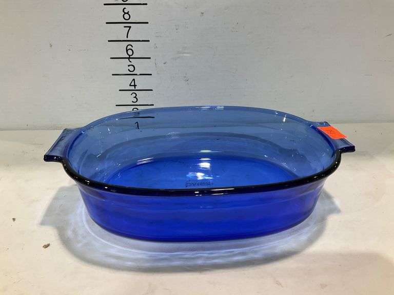 Pyrex Blue Glass Baking Dish With Handles - Hash Auctions