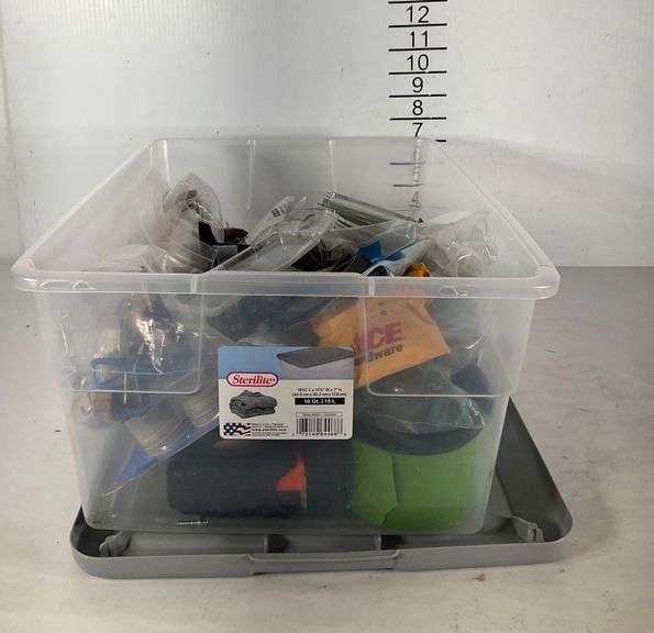 Transparent Storage Bin with Assorted Hardware and Miscellaneous Items ...