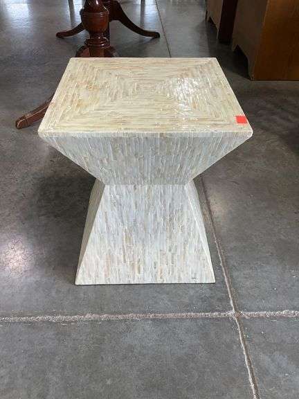 Square Hourglass-Shaped Side Table with Mosaic Inlay - Hash Auctions