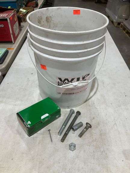 Bucket of Assorted Bolts, Screws, and Fasteners with Box of Anchors ...
