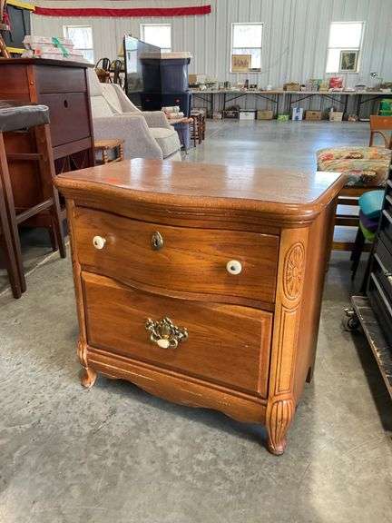 Wood Two-Drawer Commode Nightstand with Hidden False-Bottom Feature ...