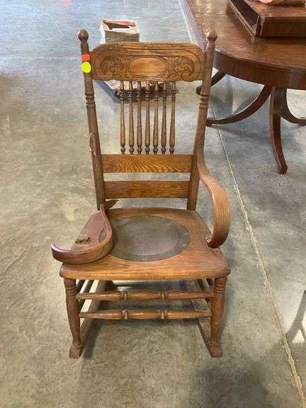 Oak Rocking Chair with Pressed Back Spindle Design, - Hash Auctions