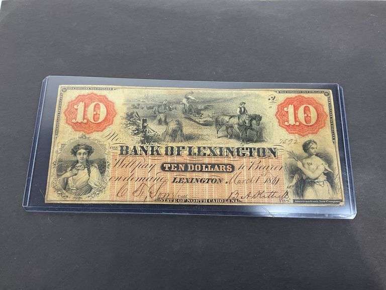 1861 Bank of Lexington $10 note State of North Carolina No 7592 - Hash ...