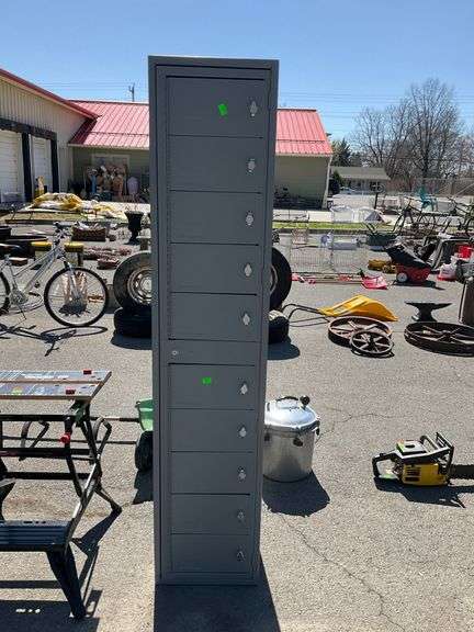 Tall Gray Metal Locker Unit With 10 Individual Lockable Compartments ...
