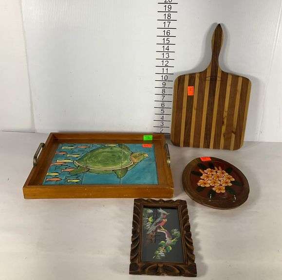 Group of Decorative Items Including Handcrafted Cutting Board, Serving ...
