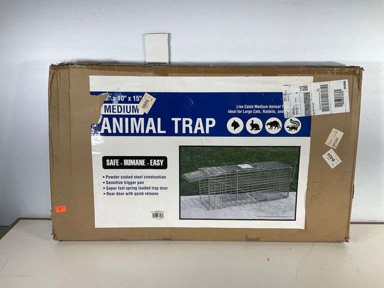 Medium Powder-Coated Steel Animal Trap, 32″ x 10″ x 15″ - Hash Auctions