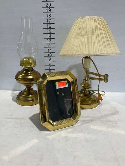 Lot of Brass Table Lamps and Octagonal Brass Photo Frame - Hash Auctions