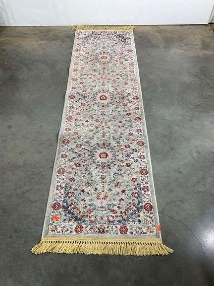 92-Inch Long Rectangular Runner Rug with Floral Pattern and Fringe ...