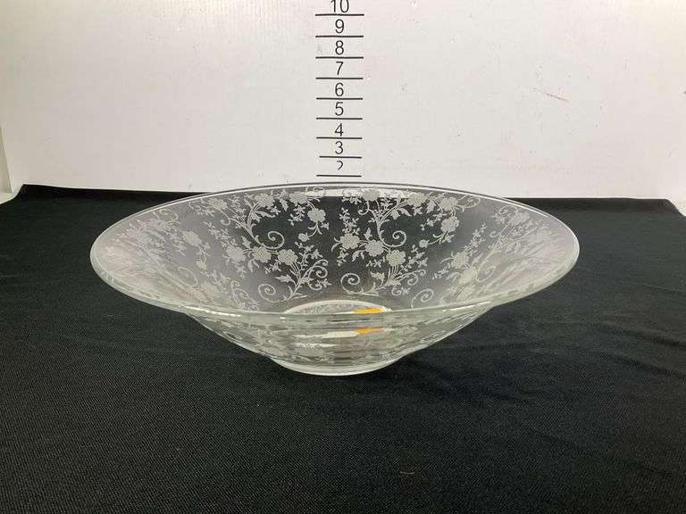 Etched Glass Bowl with Floral and Scroll Motif - Hash Auctions