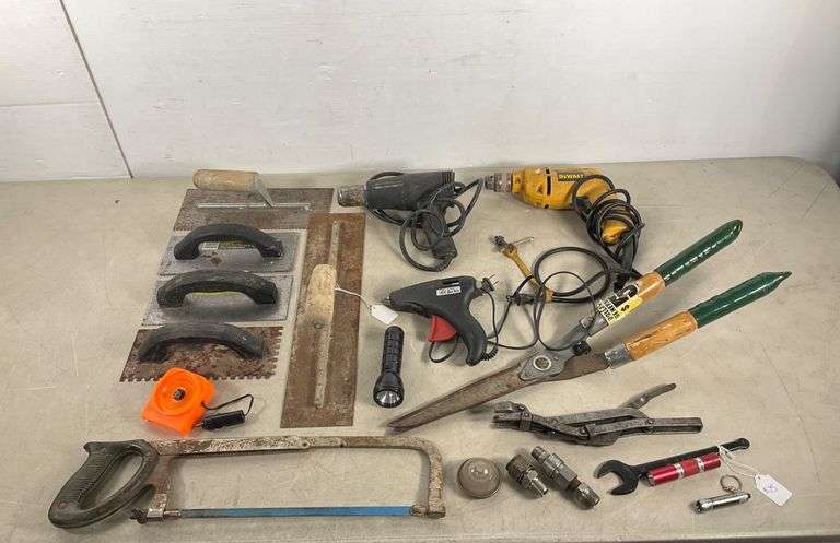 Assorted Tools Including Power Drill, Hedge Clippers, and Hand Tools ...