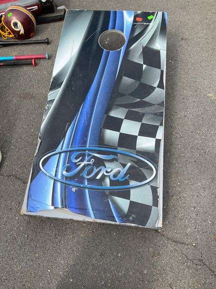 Cornhole Board Featuring Ford Logo and Racing-Themed Design - Hash Auctions