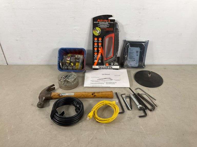 Assorted Tools, Seagate 1TB Hard Drive, All-in-One Sharpal Tool, and Miscellaneous Hardware ...