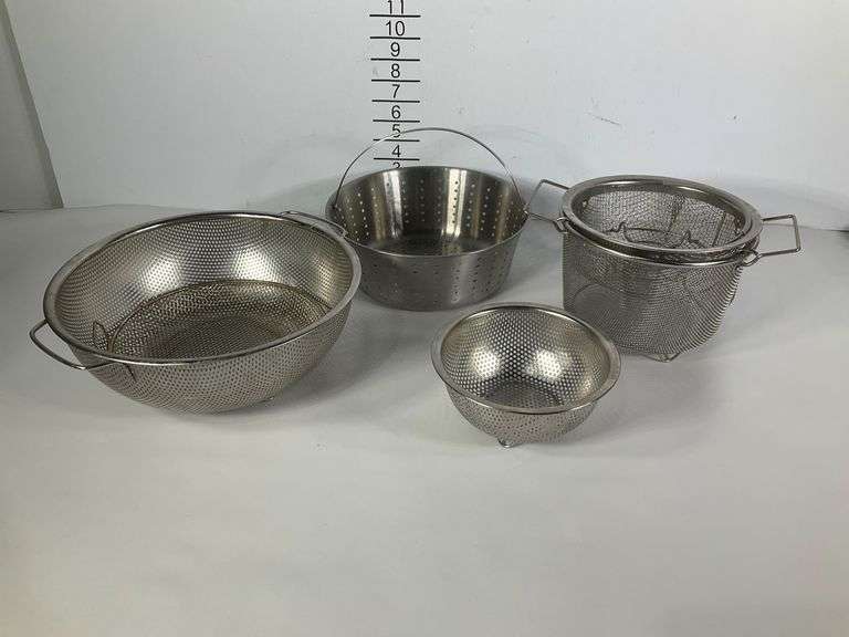 Set of Four Stainless Steel Strainers and Colanders with Handles - Hash ...