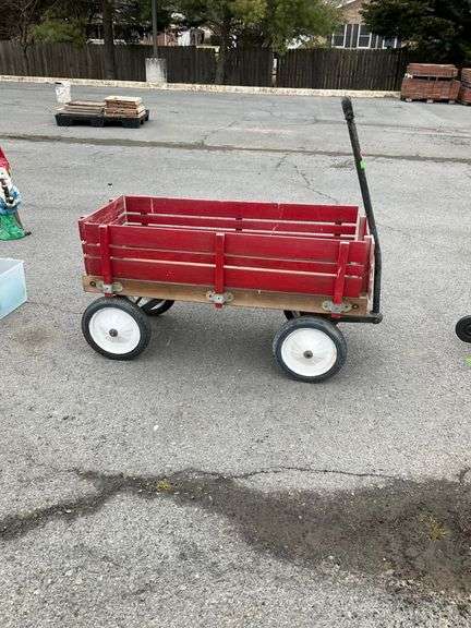Red Pull Wagon with Metal Handle and Four Wheels, 34”x14” - Hash Auctions