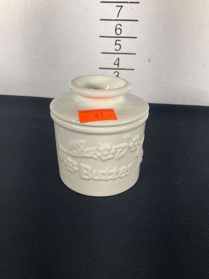 White Embossed Ceramic Butter Keeper - Hash Auctions