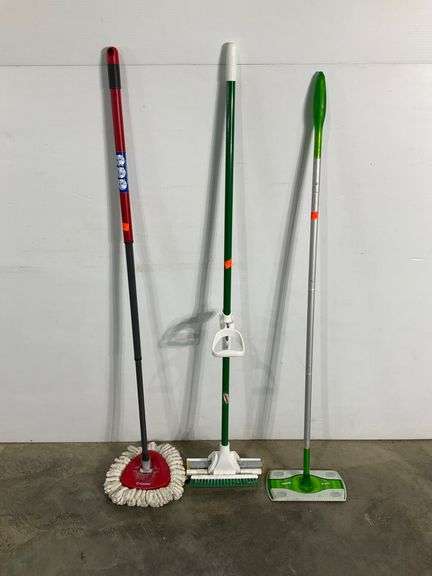 Set of Three Cleaning Tools Including O-Cedar Mop, Libman Scrub Brush ...