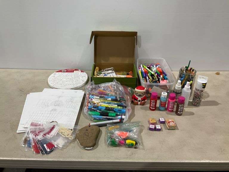 Assorted Arts and Crafts Supplies Including Markers, Paints, and Stamps ...