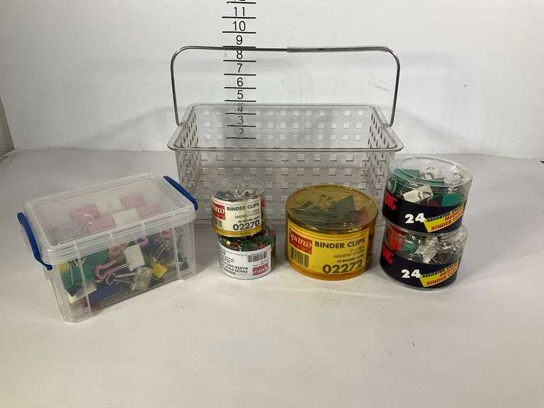 Collection of Assorted Binder Clips in Storage Containers - Hash Auctions