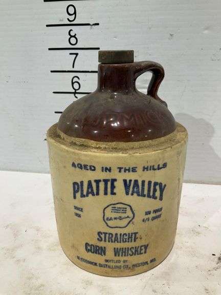 Platte Valley Straight Corn Whiskey Jug with Brown Glaze and Printed ...