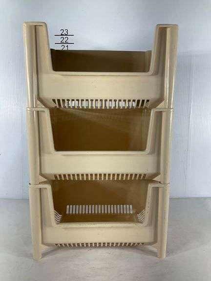 Set of Three Beige Stackable Plastic Storage Bins - Hash Auctions