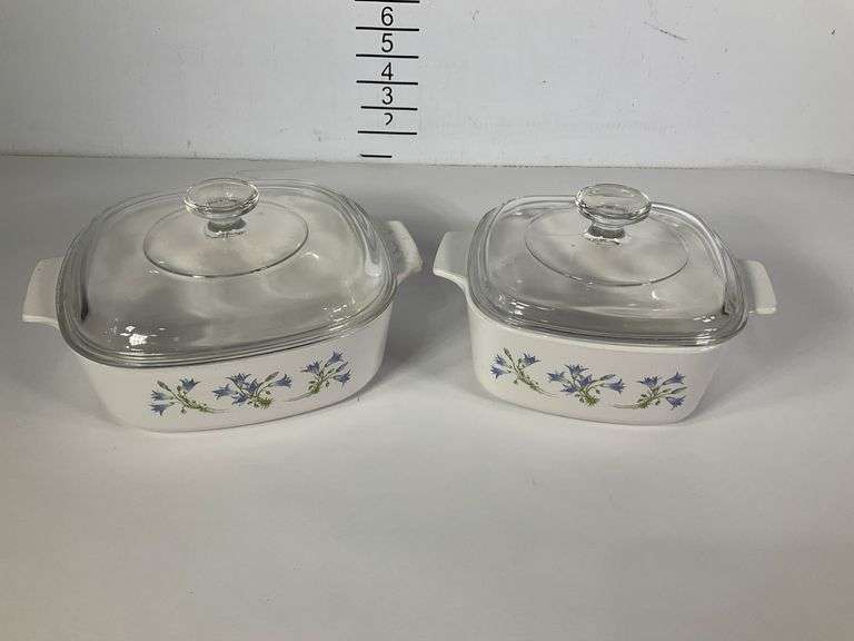 Set of Two Corning Ware Casserole Dishes with Glass Lids, Blue Floral ...