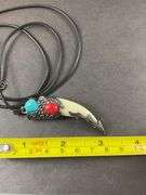 Bohemian style wolf tooth pendant with 2 faux leather cords 17-19in and ...