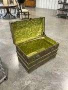 Green Storage Trunk with Hinged Lid and Metal Accents - Hash Auctions