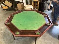 Octagonal Card Table with Green Felt Top and Cup Holders - Hash Auctions