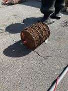 Large Roll of Vintage Rusted Barbed Wire on Metal Spool - Hash Auctions