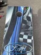 Cornhole Board Featuring Ford Logo and Racing-Themed Design - Hash Auctions