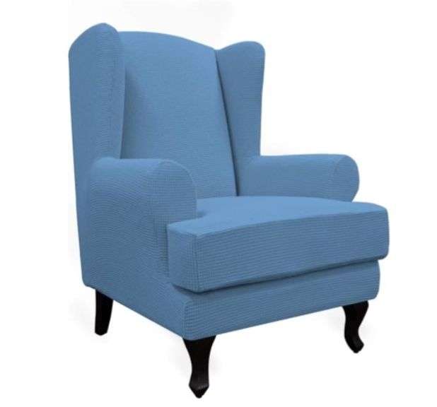 Pair of Easy-Going Light Blue Wingback Chair Slipcovers - Hash Auctions