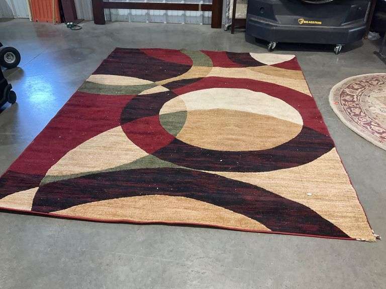7.10 x 9.9 Foot Area Rug with Geometric Circle Design in Red, Beige ...