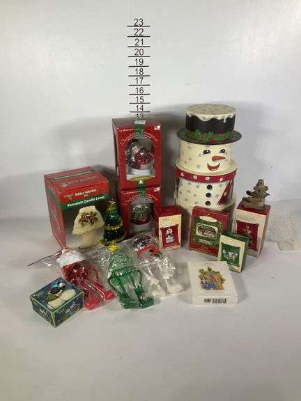 Assorted Holiday Decorations Including Hallmark Ornaments, Snowman ...