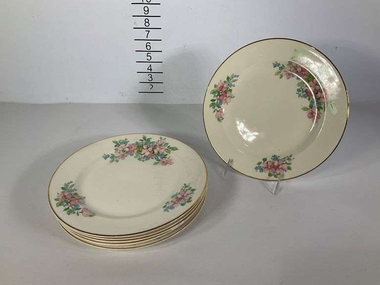 Set of Six Royal China Spring Charm Plates, 22K Gold Trim - Hash Auctions