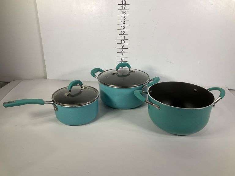 The Pioneer Woman Turquoise Nonstick Cookware Set with Lids - Hash Auctions
