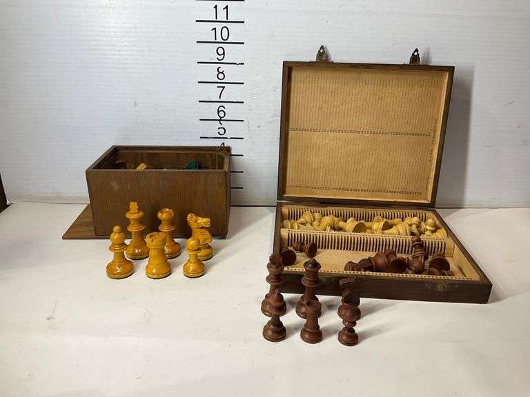 Two Wooden Chess Sets with Storage Boxes, Complete, No Boards - Hash ...