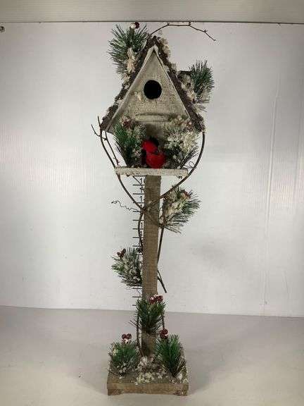 Decorative Birdhouse Display with Cardinal and Faux Greenery ...