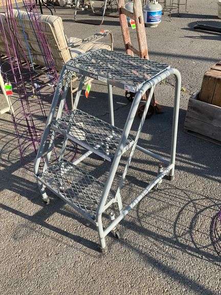 Uline Gray Metal Rolling Ladder with Three Steps - Hash Auctions