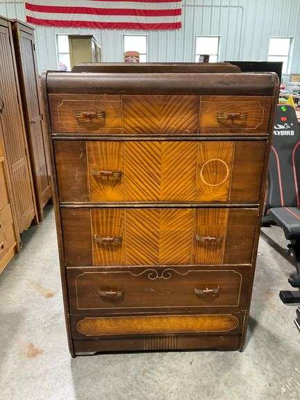Waterfall Dresser with Four Drawers and Chevron Veneer Pattern - Hash ...