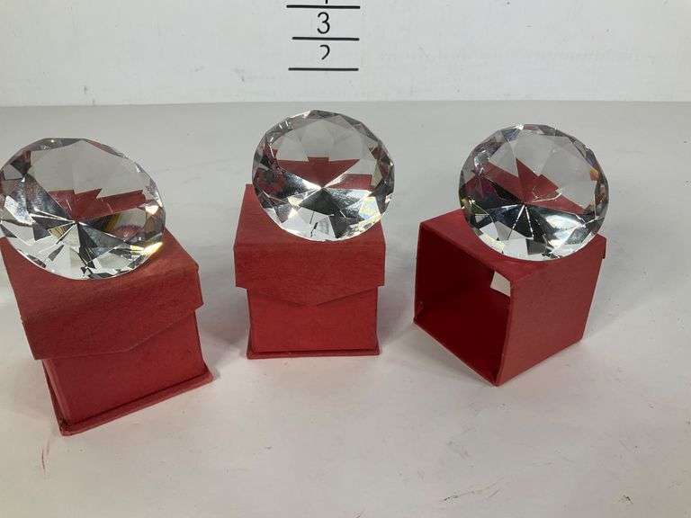 Set of Three Faceted Glass Crystal Paperweights with Red Boxes - Hash ...