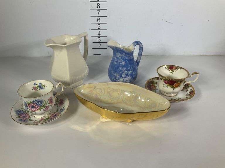 Assorted Bone China Cups, Pitchers, and Decorative Dish Collection ...