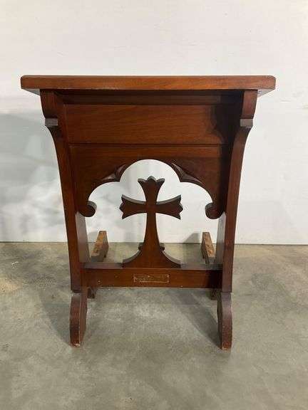 Carved Kneeling Prayer Desk with Cross Motif, Missing Platform, 34in ...