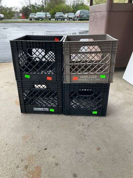 Set of Four Plastic Milk Crates in Black and Gray - Hash Auctions