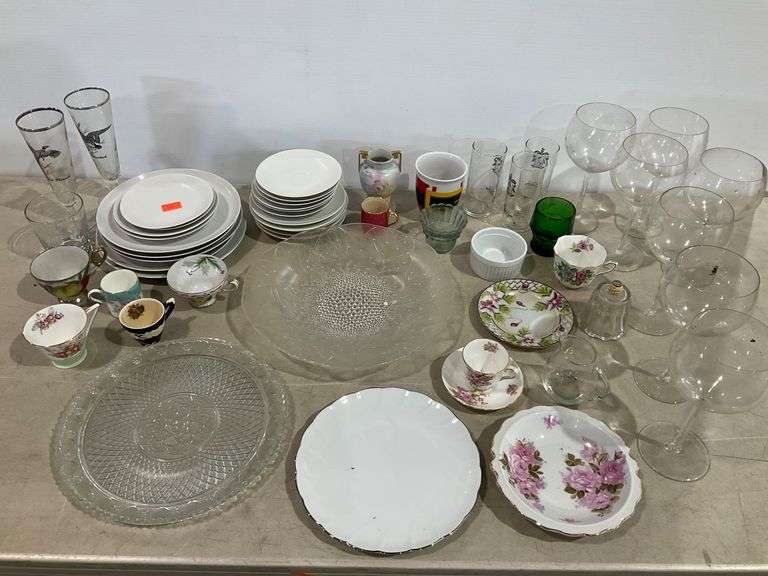 TWO BOXES Assorted Glassware, Porcelain Tableware, and Bone China ...