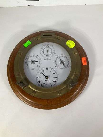 Wall-Mounted Barometer, Clock, Hygrometer, and Thermometer in Brass and ...